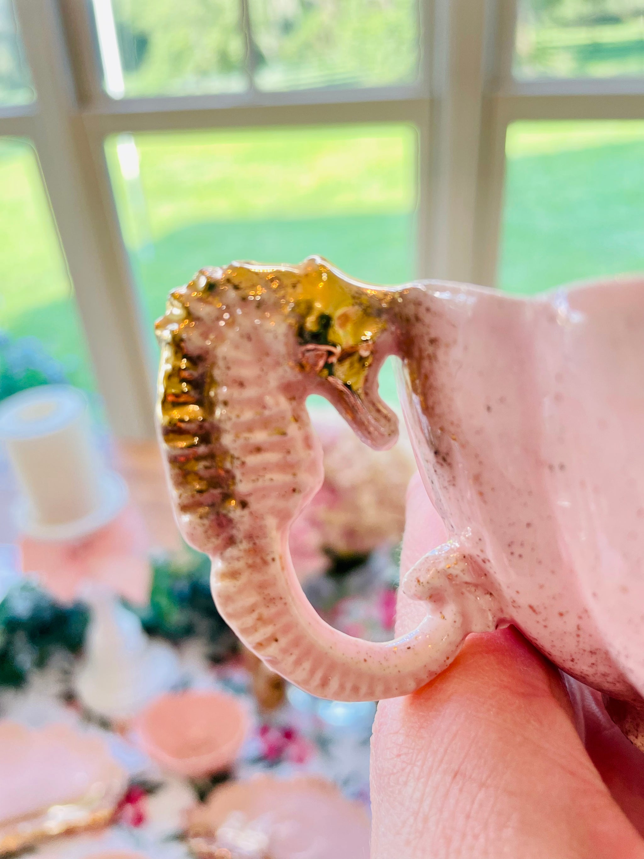 Vintage 1950s Shell Sea Ware Pink and Gold Glitter Sea Shell Shaped Di ...