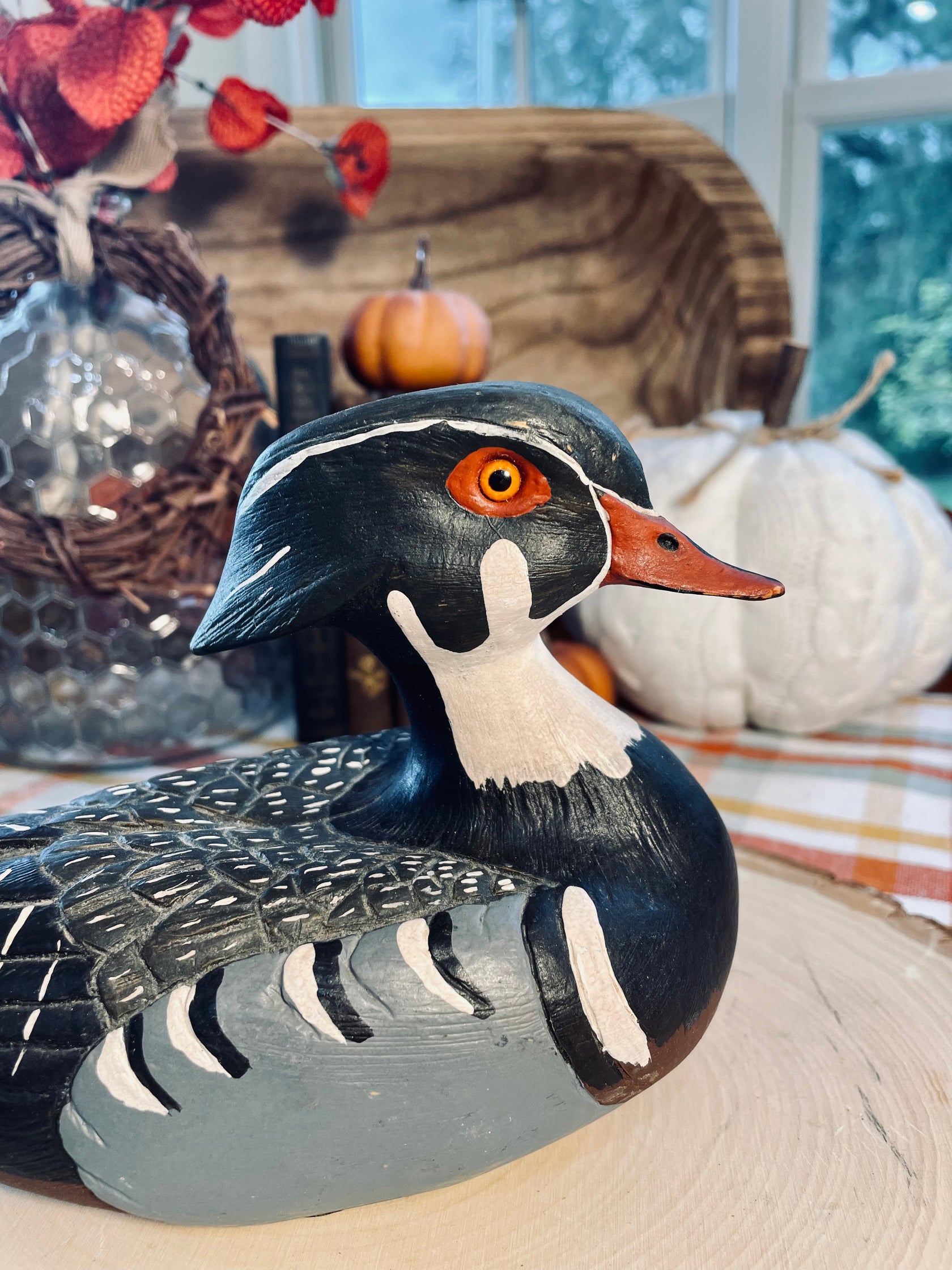 Vintage Hand Carved and Painted Wooden Water Foul Drake Female Duck De ...