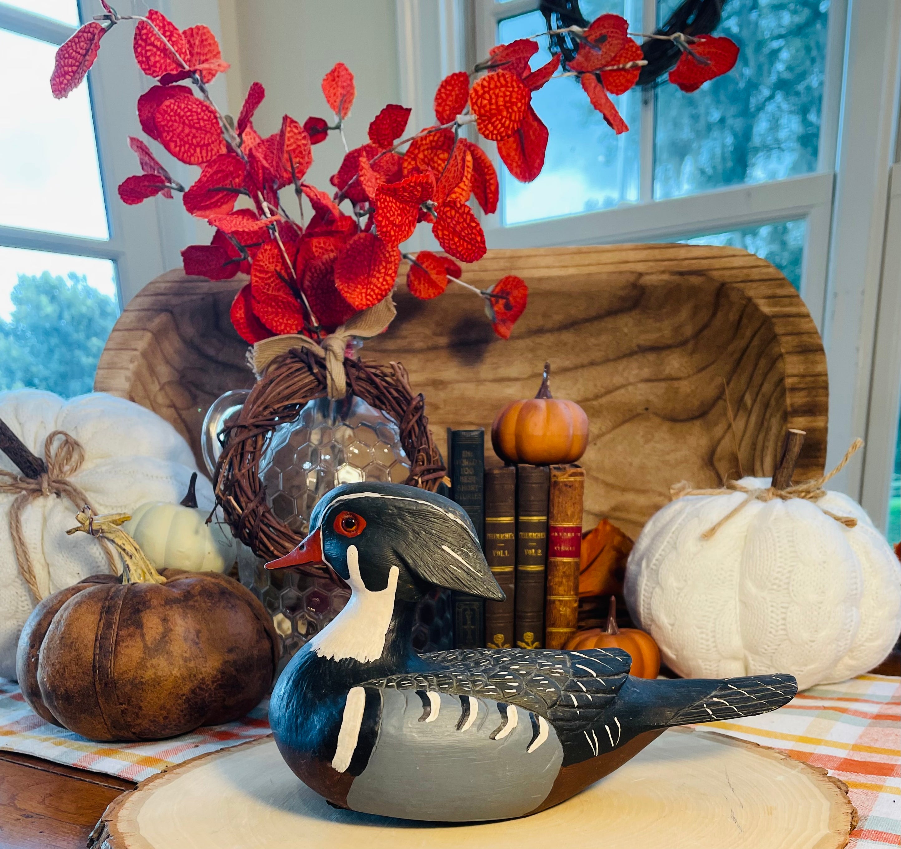 Vintage Hand Carved and Painted Wooden Water Foul Drake Female Duck De ...