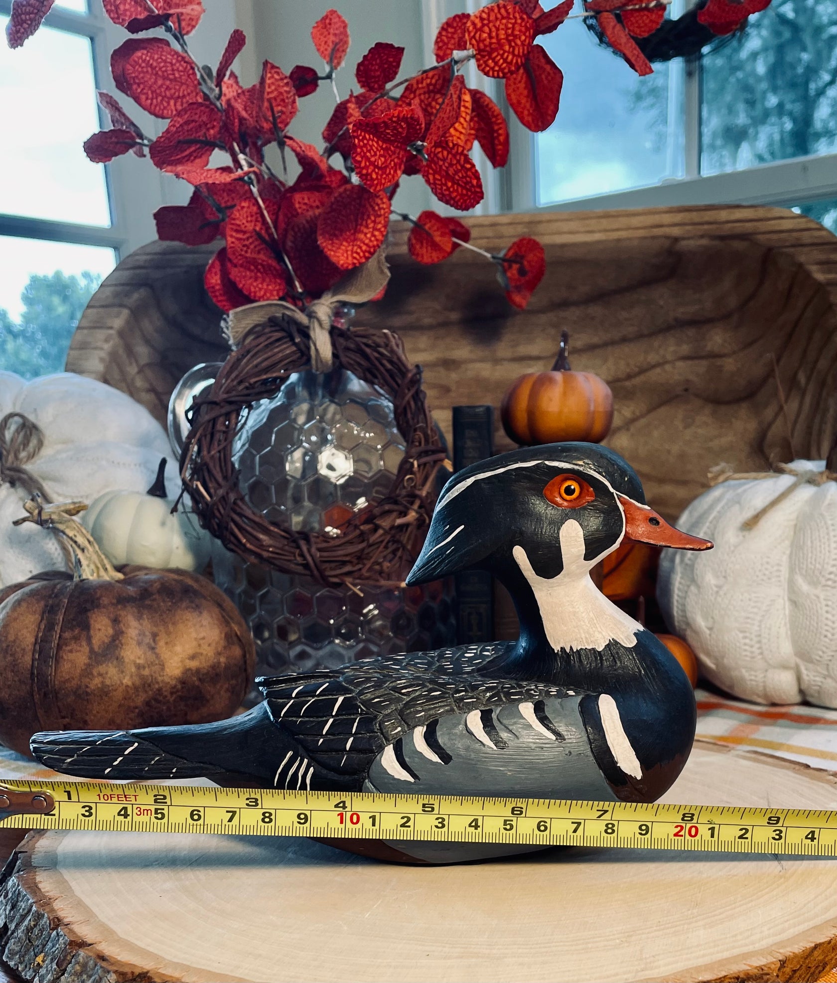 Vintage Hand Carved and Painted Wooden Water Foul Drake Female Duck De ...