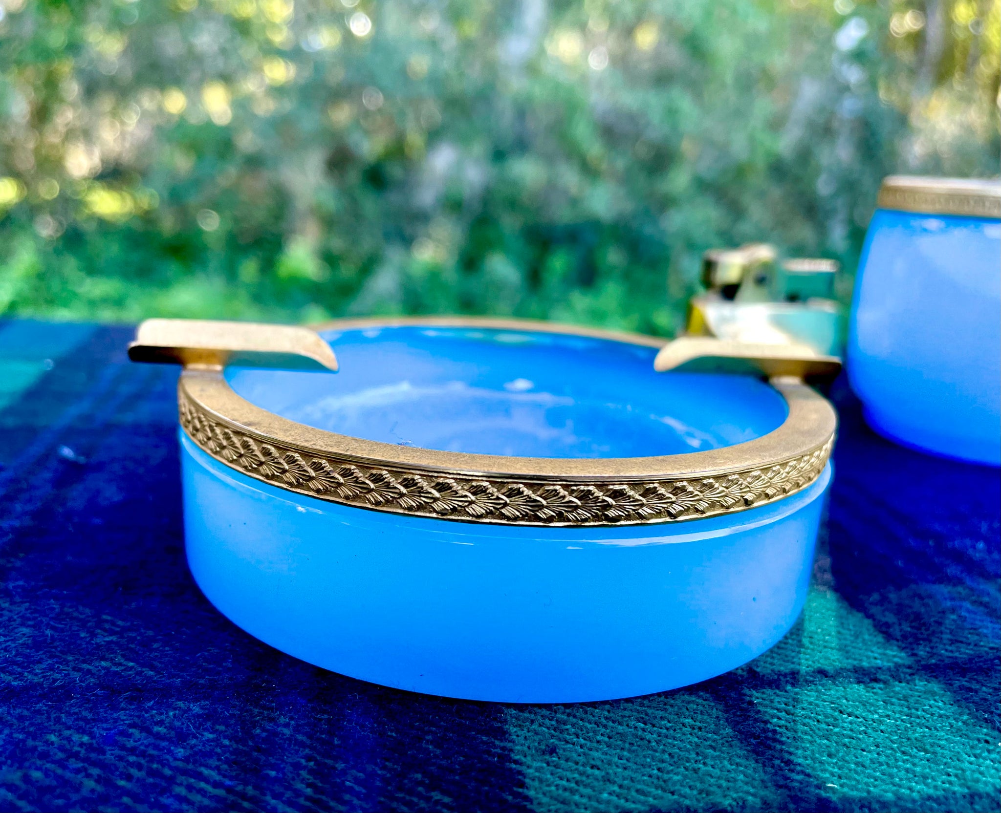 Antique Ocean Blue Opaline Glass Smoking Set by Casa Del Regalo Bortol ...