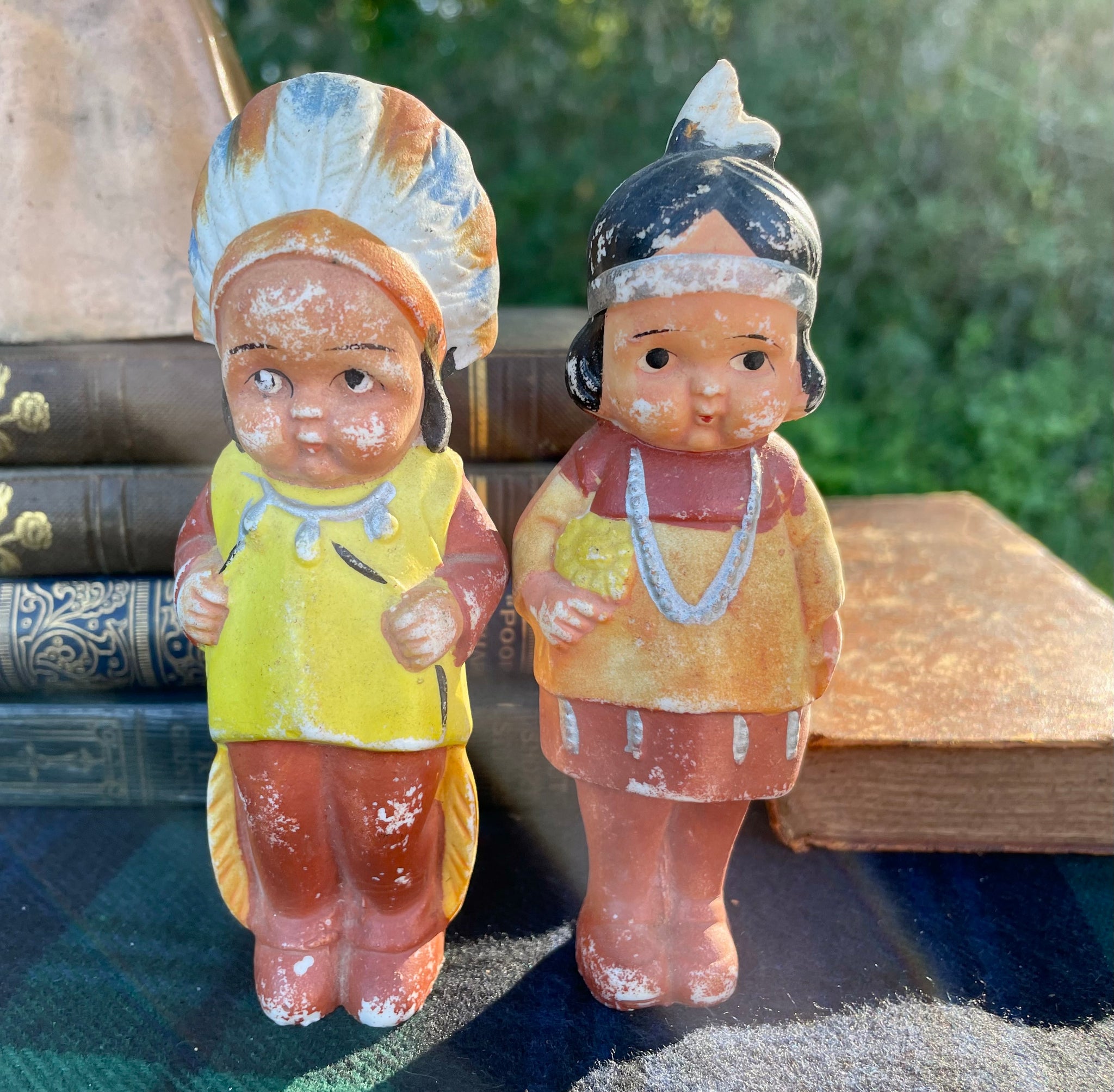 Rare Bisque Native American Indian Boy and Girl Ceramic Free Standing ...