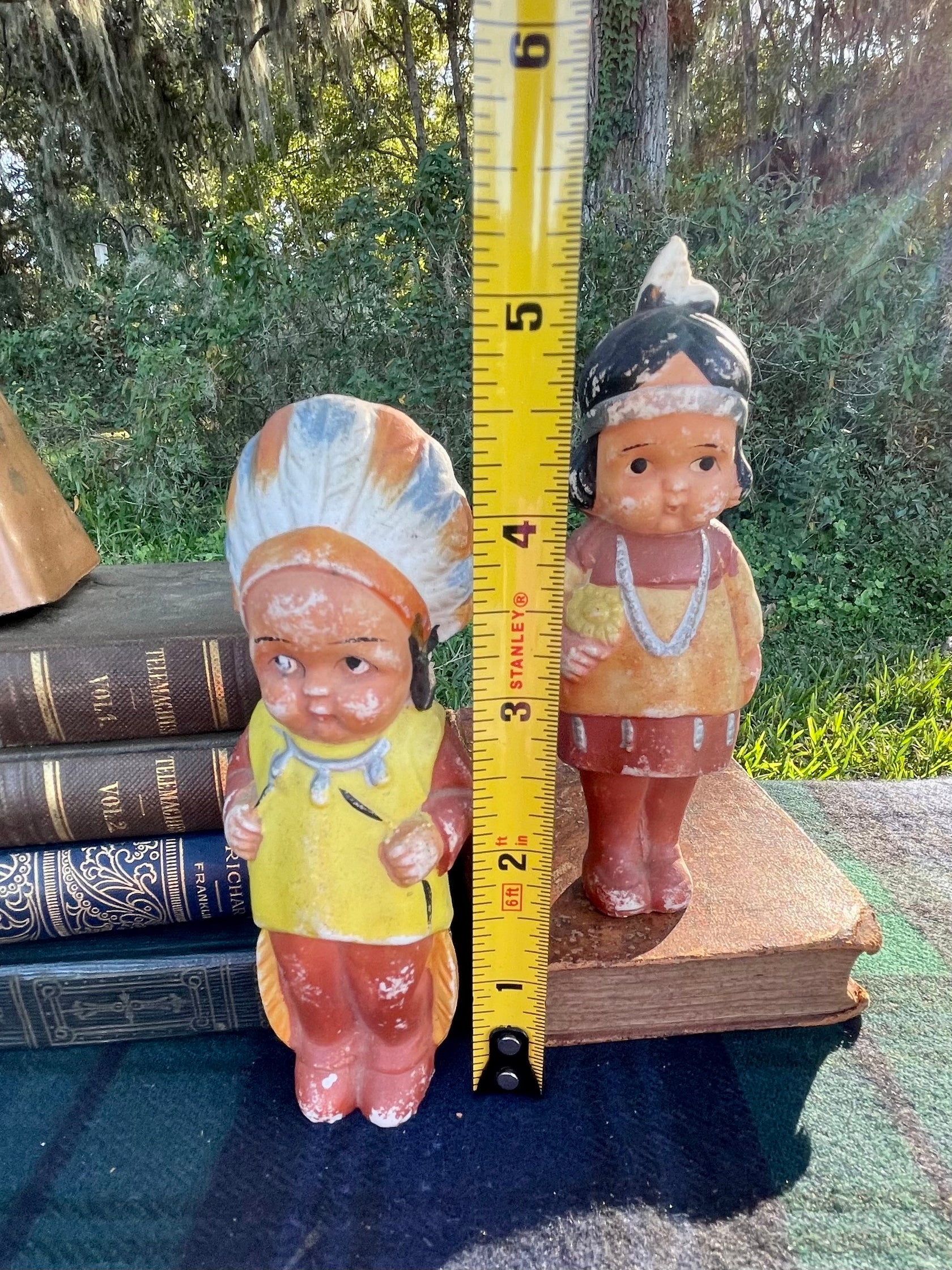 Rare Bisque Native American Indian Boy and Girl Ceramic Free Standing ...