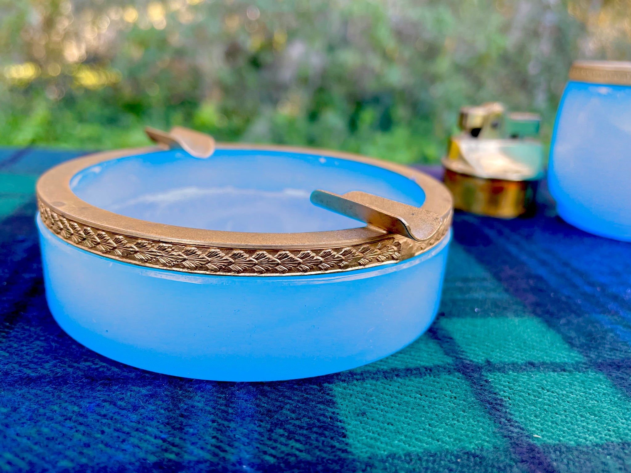 Antique Ocean Blue Opaline Glass Smoking Set by Casa Del Regalo Bortol ...