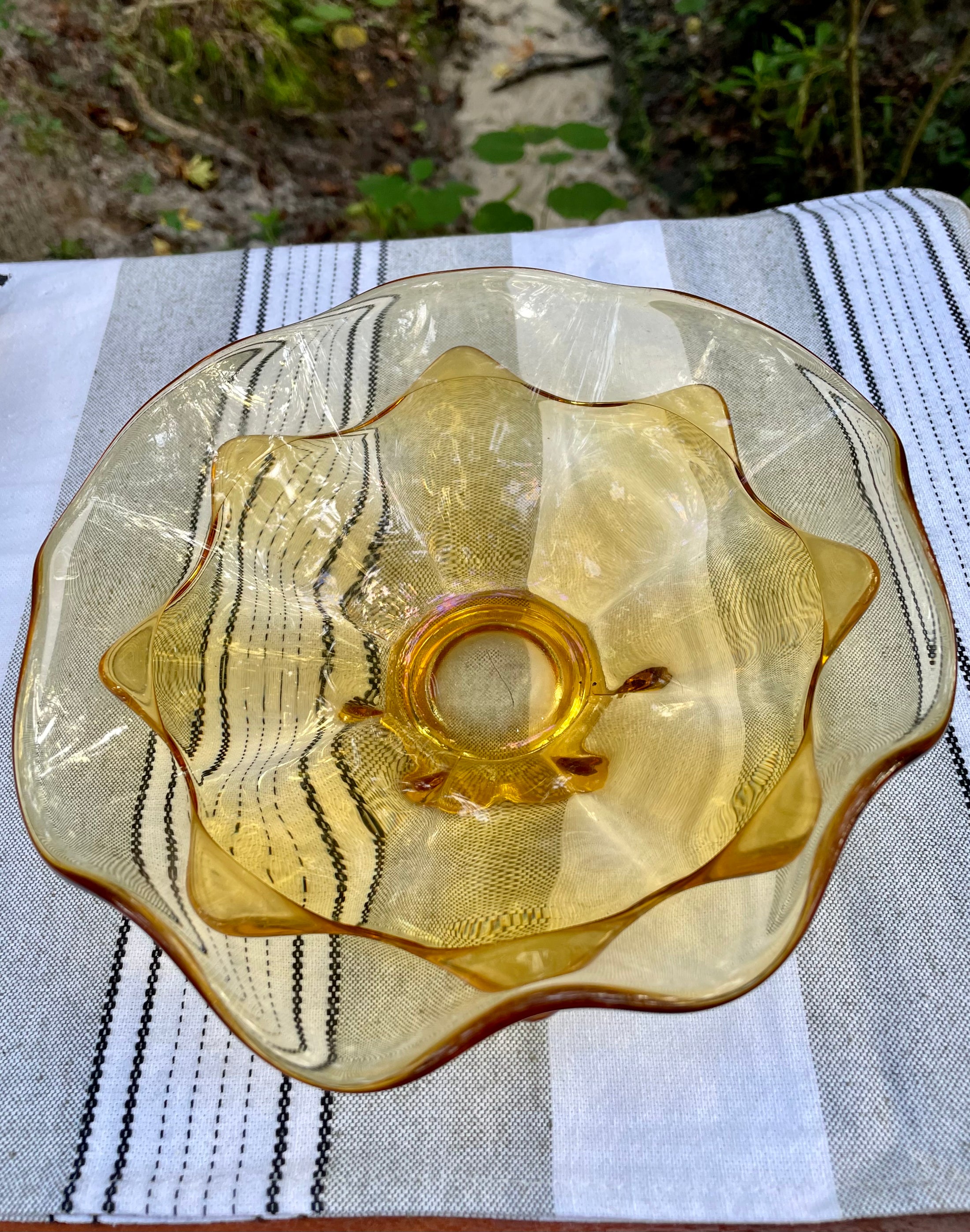 MCM Yellow Viking Glass Orange Molded Double Layered Bowl Ruffle Edge – The Broken Bird Company